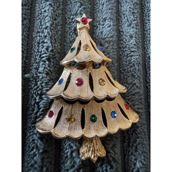 Jonette Jewelry | Jewelry | Vintage Gold Tone Christmas Tree Brooch Pin ...